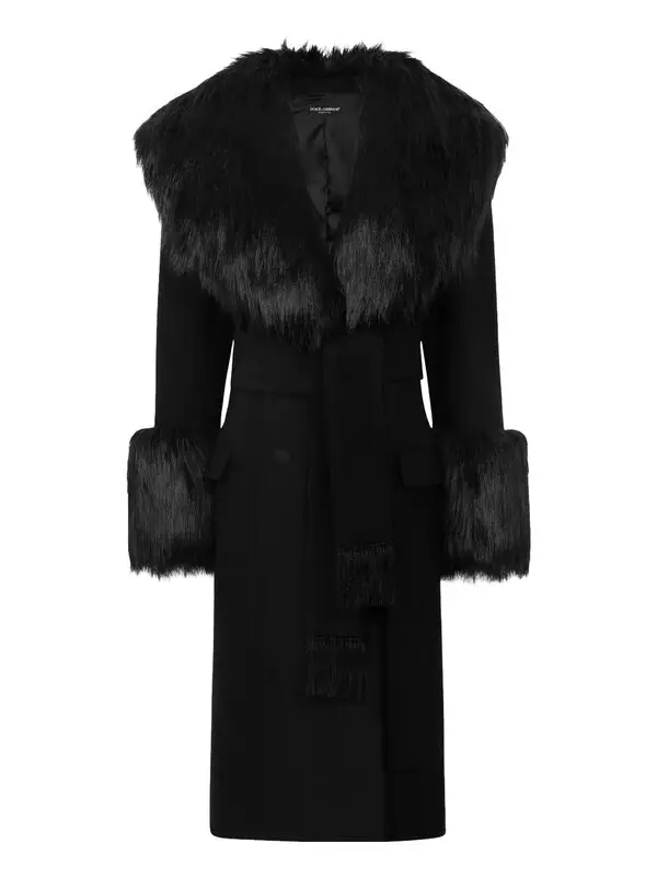 Dolce & Gabbana Faux-fur Belted Coat - Black