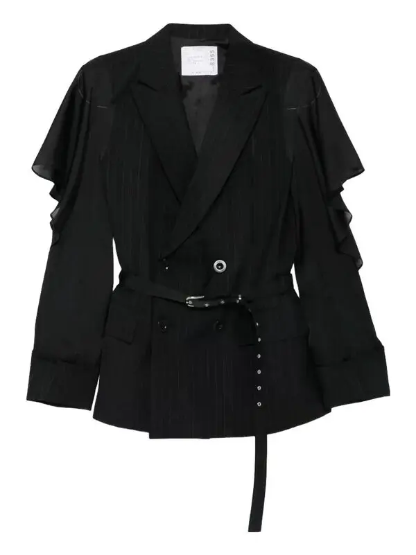 Sacai Pinstripe Belted Blazer - Black