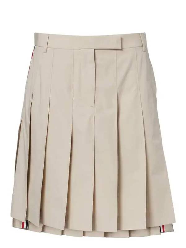 Thom Browne Pleated Cotton Twill Miniskirt - Beige