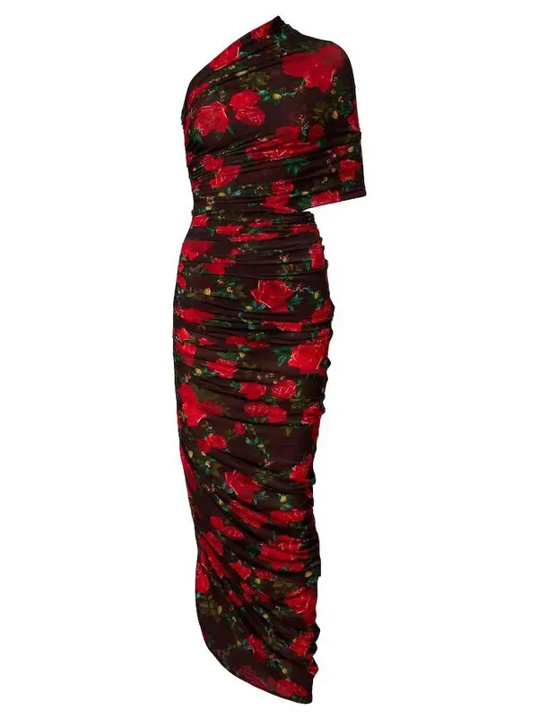 Magda Butrym Floral Ruched Midi Dress - Burgundy