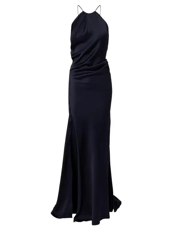 Victoria Beckham Chain-detail Draped Gown - Blue