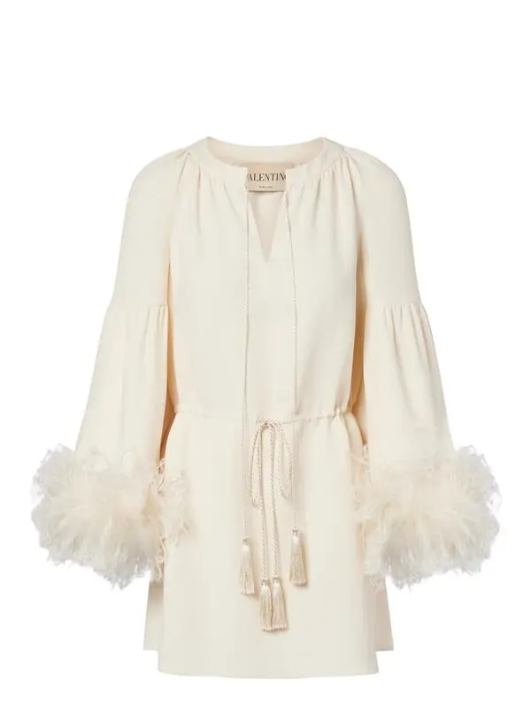 Valentino Garavani Cady Couture Feather-trimmed Tunic - White