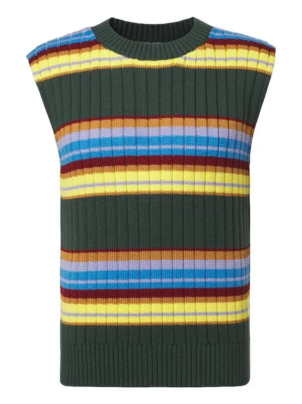 Dries Van Noten Striped Cotton And Wool Sweater Vest - Green