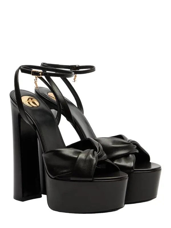 Saint Laurent Franciane 105 Leather Platform Sandals - Brown