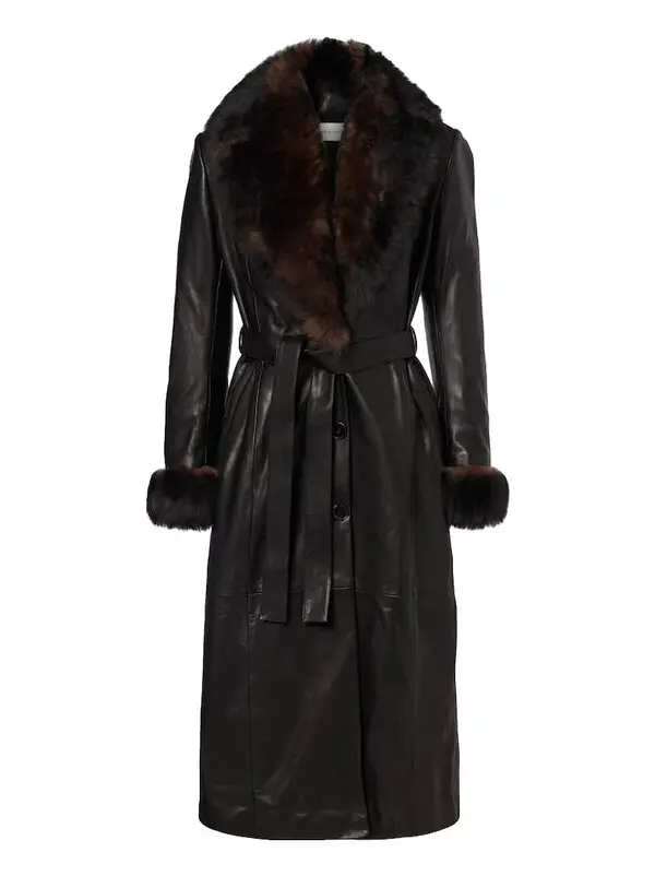 Nour Hammour Baez Shearling-trimmed Leather Coat - Black