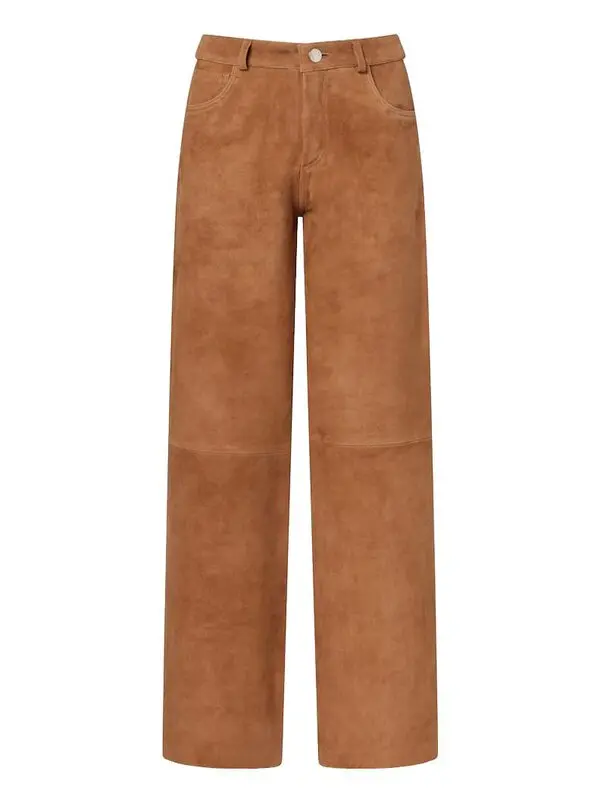 Nour Hammour Milo Suede Wide-leg Pants - Beige