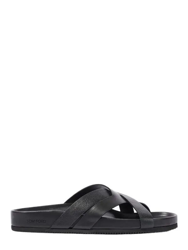 TOM FORD Leather Slides - Black