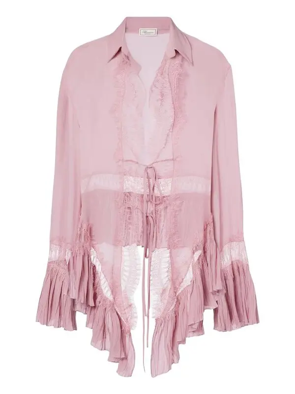 Blumarine Lace-trimmed Georgette Blouse - Pink