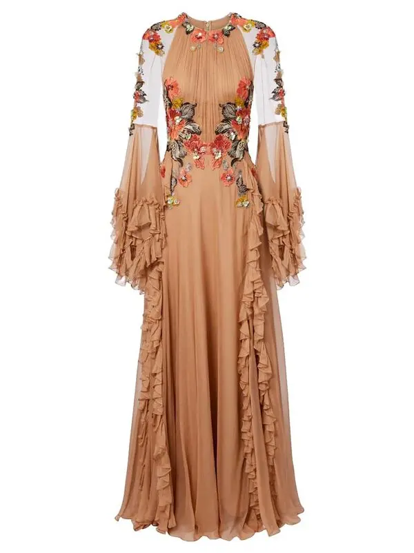Costarellos Zilara Embellished Silk Gown - Beige