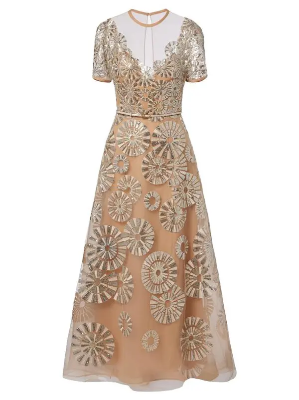 Elie Saab Sequin Embellished Gown - Beige