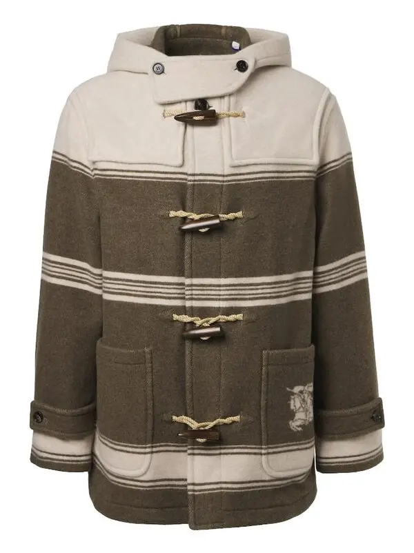 Burberry Striped Wool-blend Duffle Coat - Green