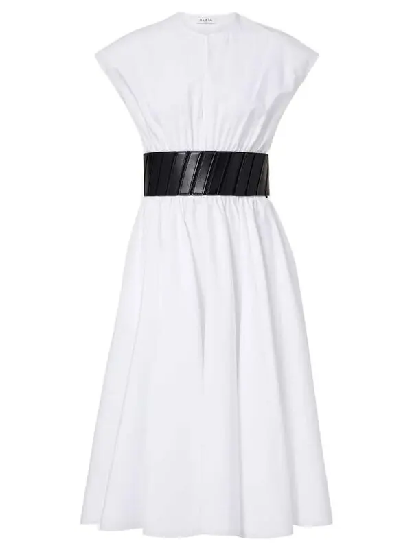 Alaïa Belted Cotton Midi Dress - White