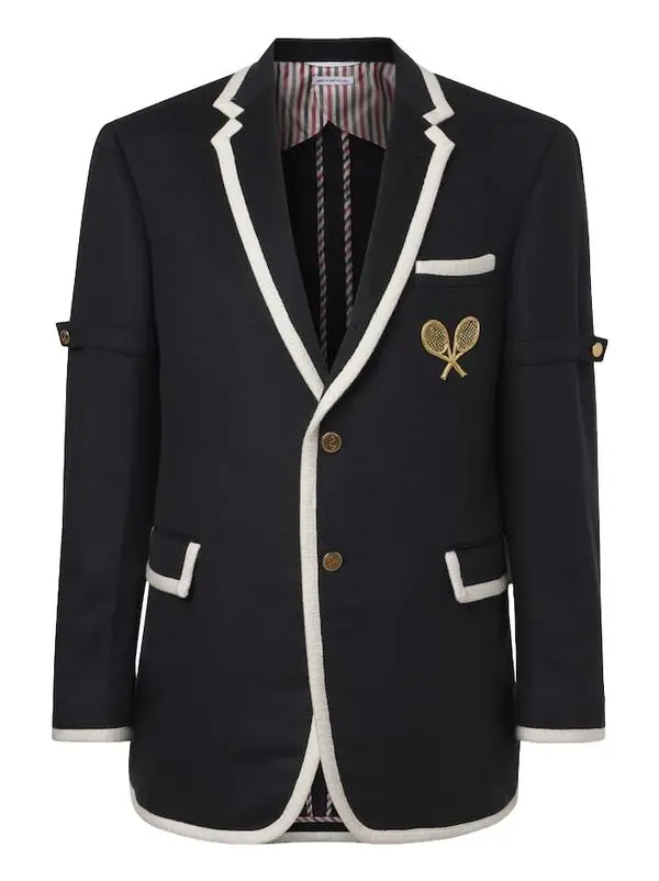 Thom Browne Embroidered Cashmere Zibeline Blazer - Blue