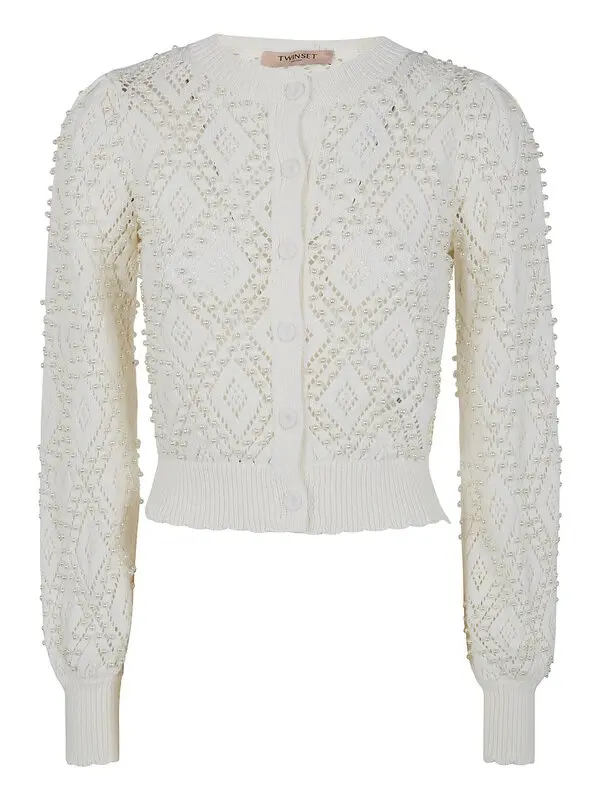 TWINSET Round Neck Cotton Cardigan - White