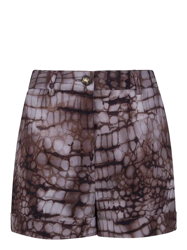 Elisabetta Franchi Printed Viscose Blend Shorts - Brown