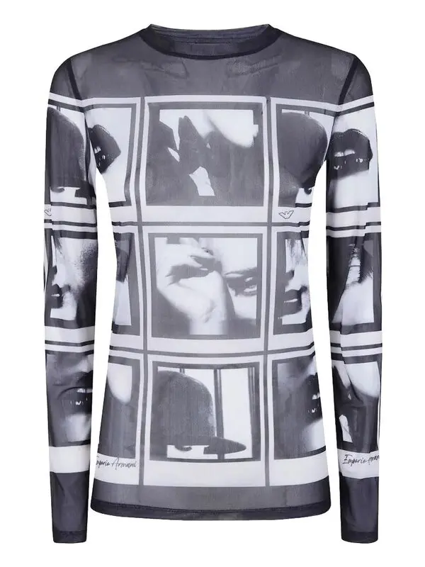 Emporio Armani Printed Long Sleeve Top - Black