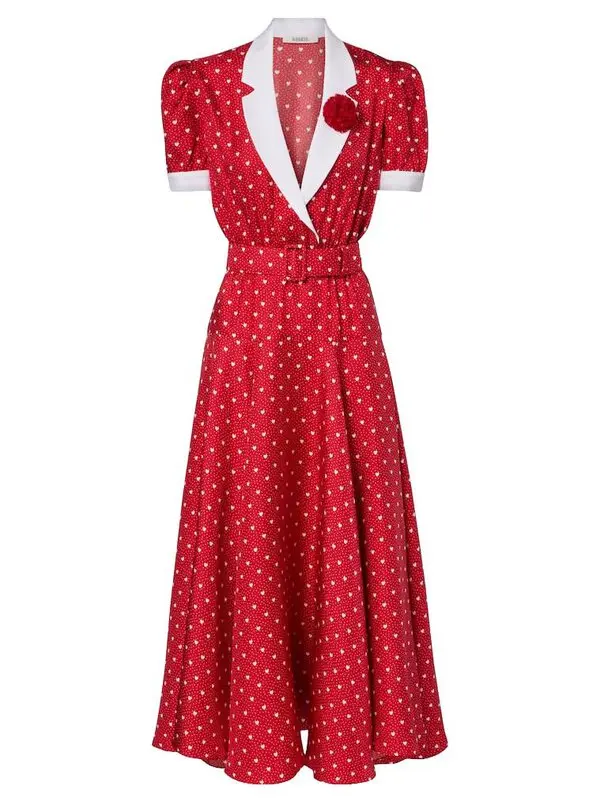 RODARTE Printed Silk Twill Midi Dress - Red