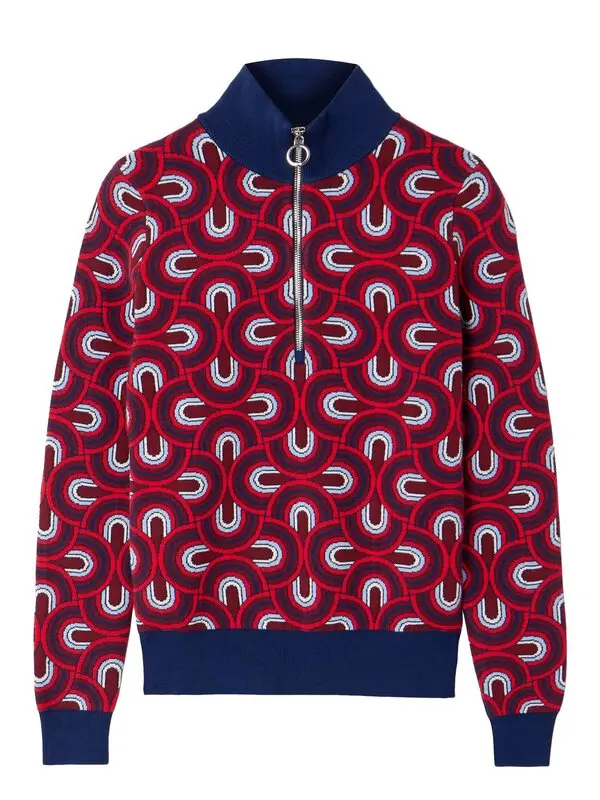 Fusalp Jacquard-knit Half-zip Sweater - Crimson