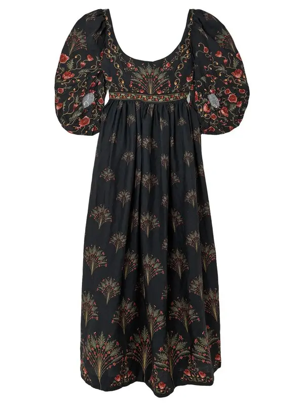 Agua Bendita Viviane Floral-print Embroidered Maxi Dress - Black