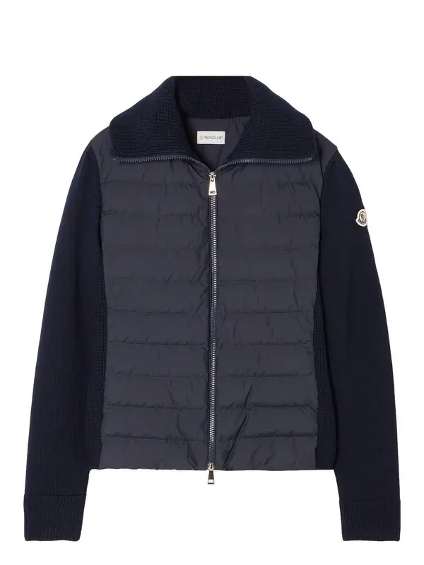 Moncler Wool And Padded Quilted Shell Down Cardigan - Blue