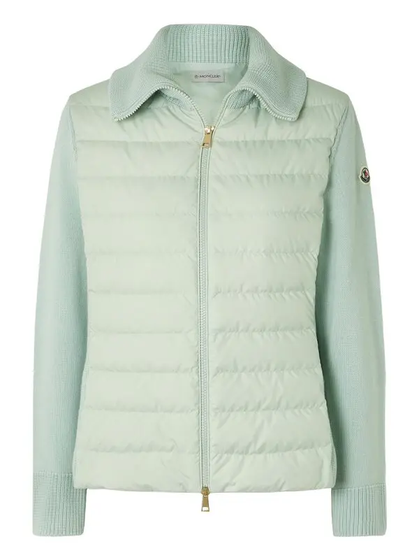 Moncler Wool And Padded Quilted Shell Down Cardigan - Green