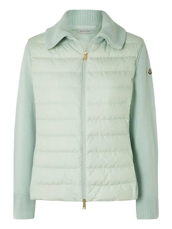 Moncler Wool And Padded Quilted Shell Down Cardigan - Sage Green