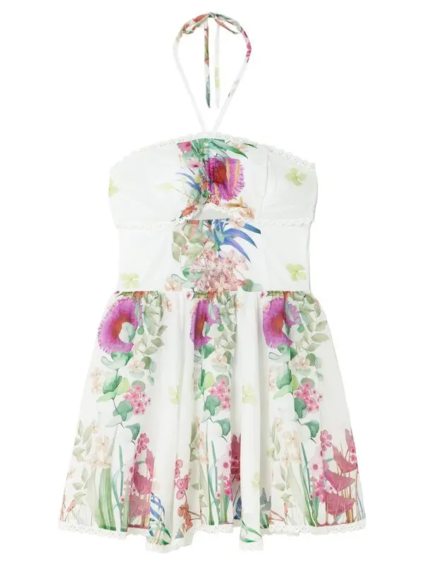 Charo Ruiz Ibiza Alheli Floral-print Halterneck Mini Dress - White