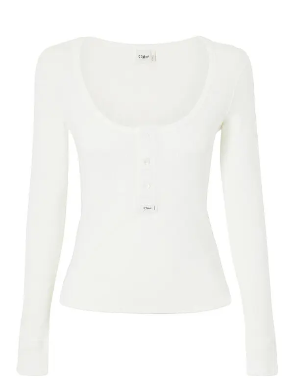 Chloé Ribbed Cotton-jersey T-shirt - White