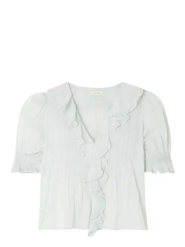 DÔEN Henri Ruffled Pintucked Organic Cotton-voile Top - Blue