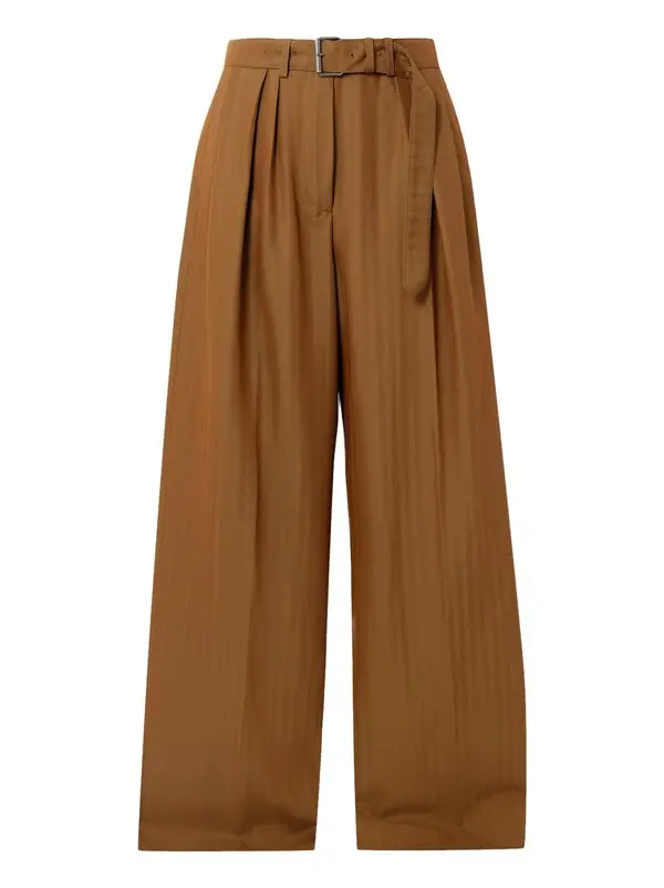 Dries Van Noten Belted Striped Wool-blend Wide-leg Pants - Brown