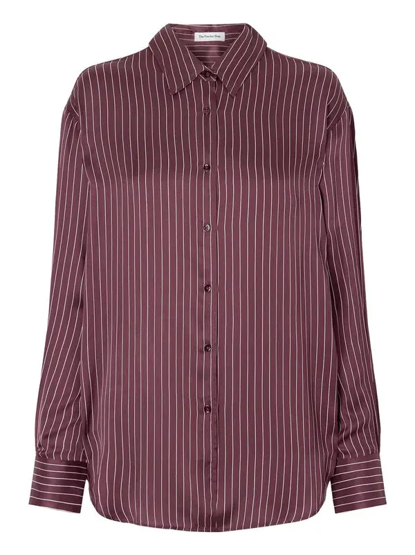 THE FRANKIE SHOP Peri Striped Satin Shirt - Burgundy