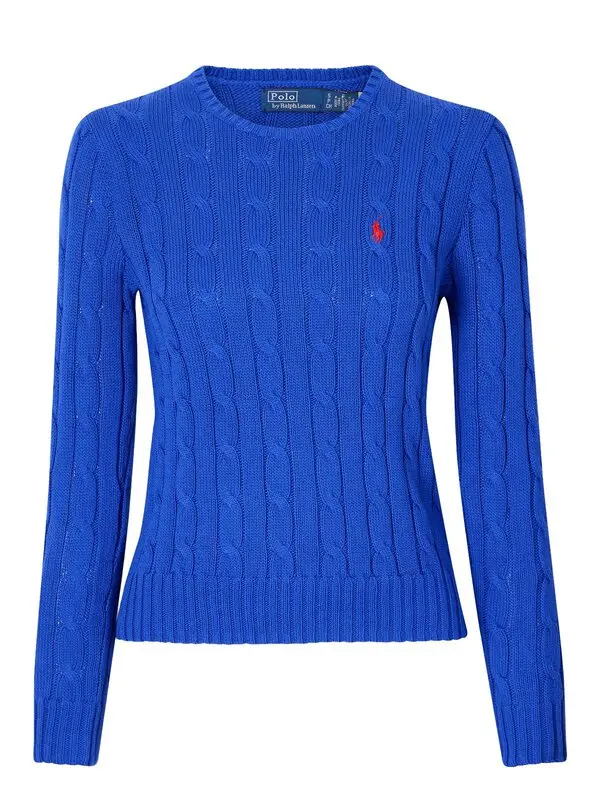 Polo Ralph Lauren Embroidered Cable-knit Cotton Sweater - Blue
