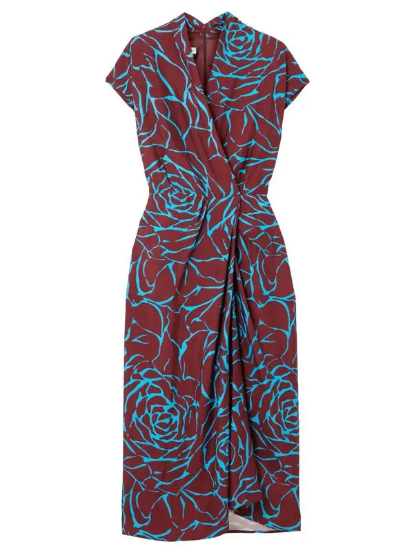 Dries Van Noten Wrap-effect Floral-print Midi Dress - Burgundy