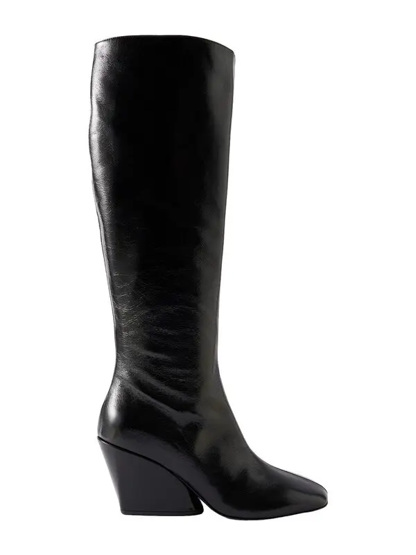 Proenza Schouler Slant Glossed-leather Knee Boots - Black