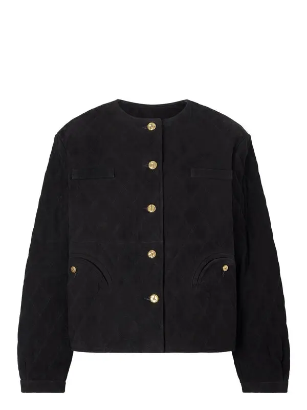 BLAZÉ MILANO Gliss Cropped Quilted Suede Jacket - Black