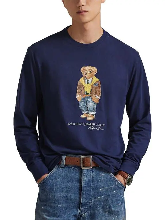 Polo Ralph Lauren Classic Fit Polo Bear Long Sleeve Cotton Graphic T-shirt - Newport Navy/valley Bear