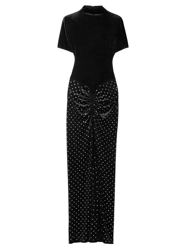 Alaïa Crystal-embellished Ruched Velvet Midi Dress - Black