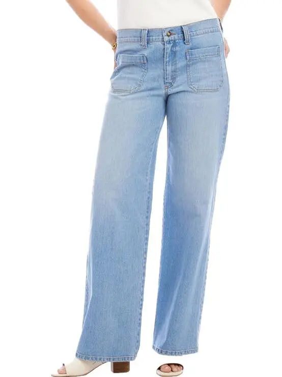 Karen Kane Lauren Patch Pocket Wide Leg Jeans - Light Blue