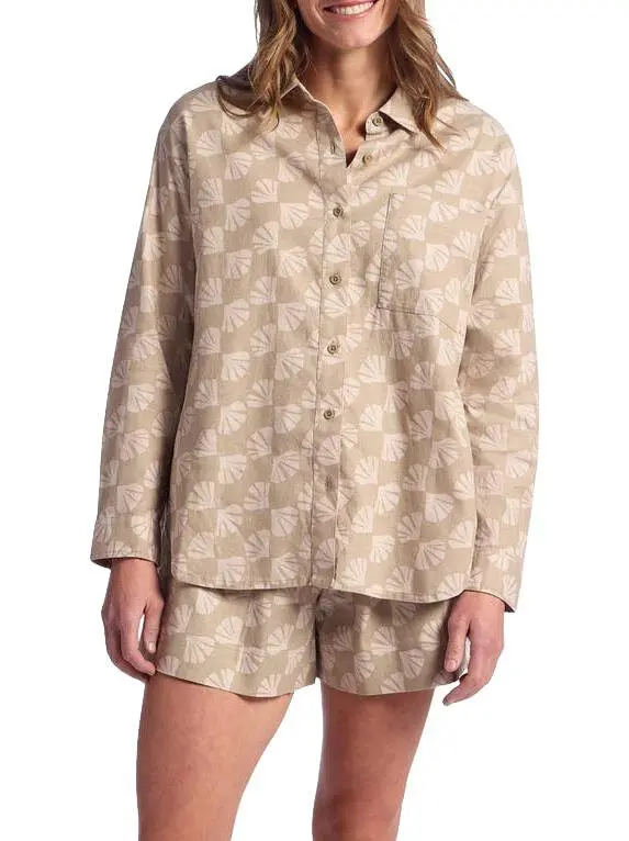 FREE FLY Sullivan Button-up Shirt - Sea Scallop Print Desert Tan