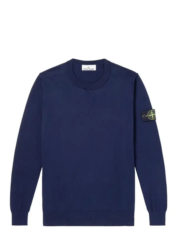 Stone Island Logo-appliquéd Cotton Sweater - Blue