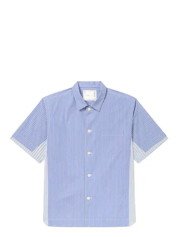 Sacai Panelled Striped Cotton-poplin Shirt - Blue