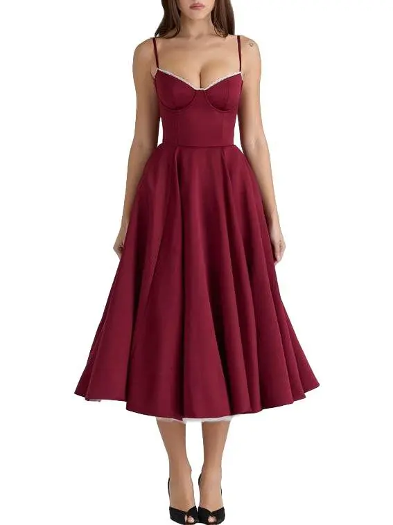 House Of Cb Mademoiselle Sweetheart Neck Satin Cocktail Dress - Wine