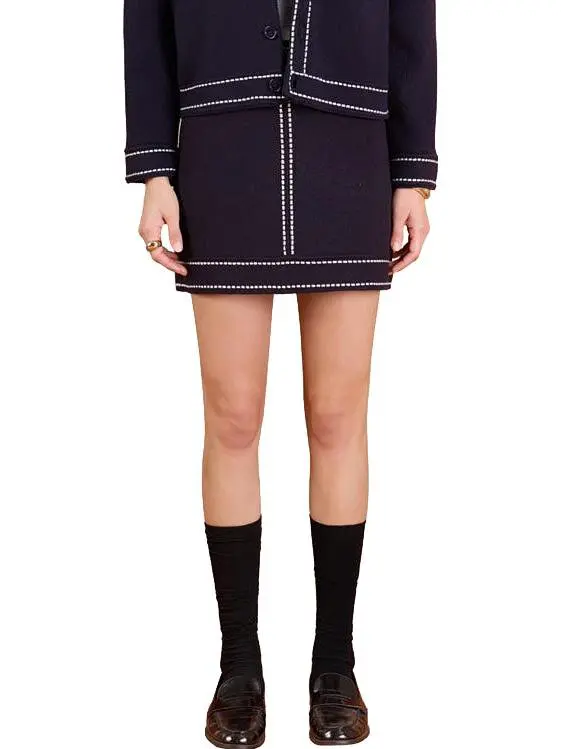 English Factory Denim Look Knit Miniskirt - Navy/white