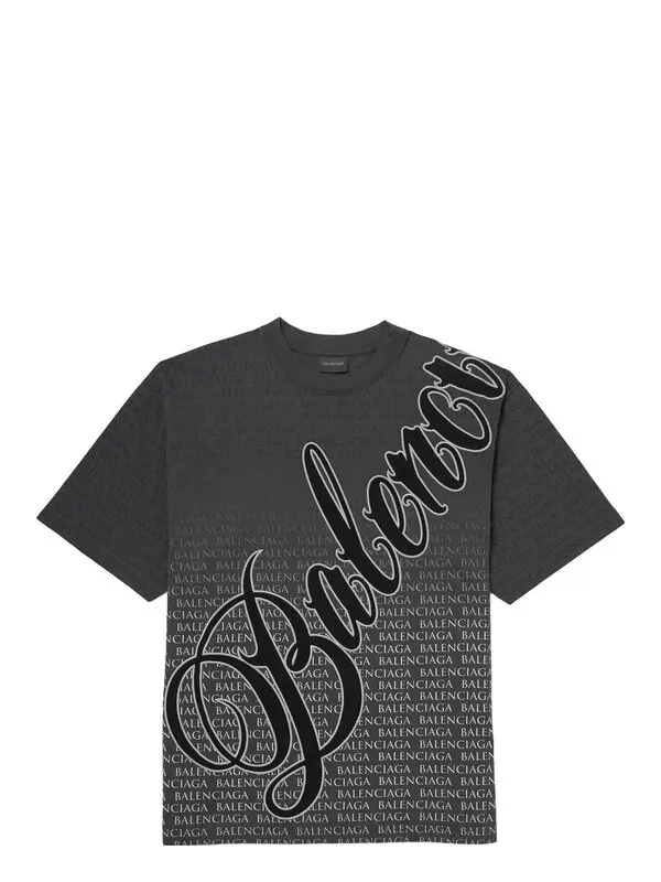 Balenciaga Logo-appliquéd Printed Cotton-jersey T-shirt - Black