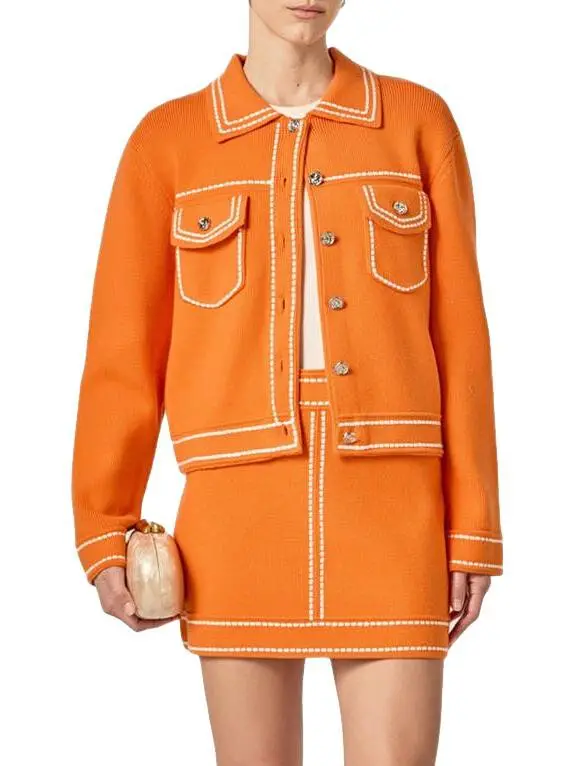 English Factory Collared Denim-inspired Cardigan - Orange