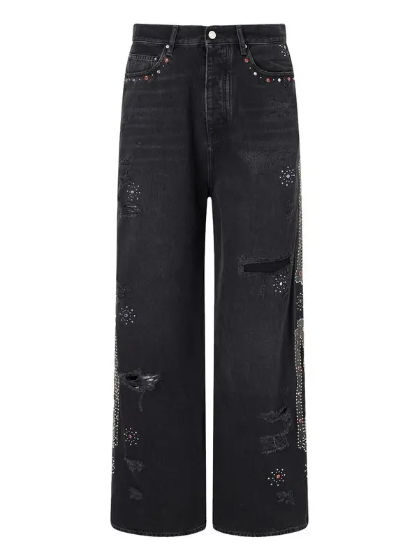 Amiri Straight-leg Distressed Studded Jeans - Black