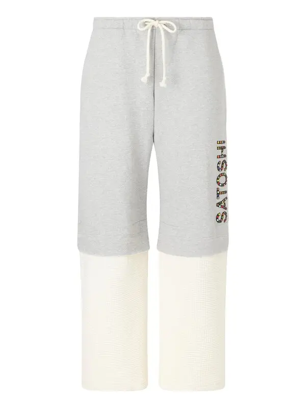 SATOSHI NAKAMOTO Wide-leg Logo-embellished Cotton-jersey And Waffle-knit Sweatpants - Gray