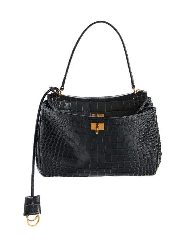 Balenciaga Croc Embossed Leather Top Handle Bag - 1000 Black