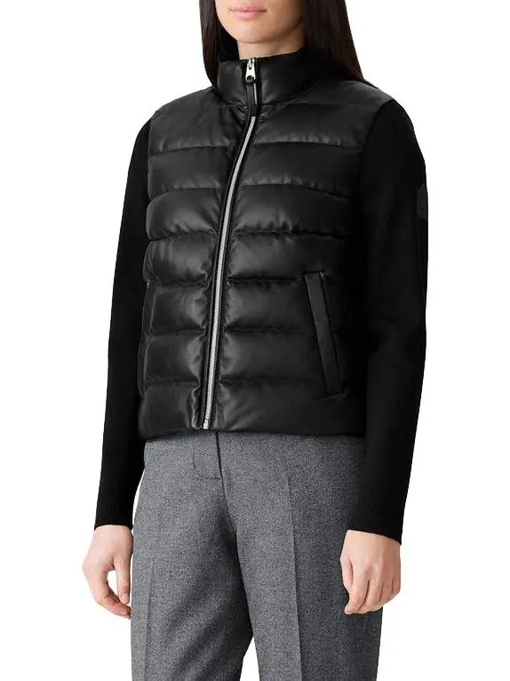 Mackage Leather & Wool Blend Hybrid Down Bomber Jacket - Black
