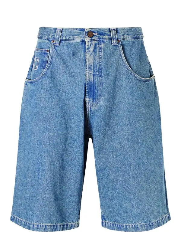 Vetements Biker Cross Embroidered Denim Shorts - Blue